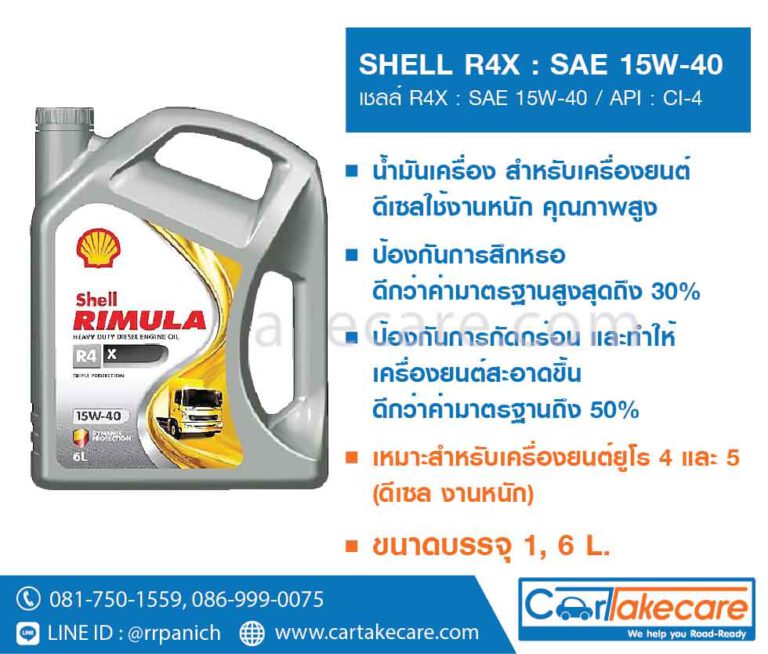 SHELL – น้ำมันเครื่อง เชลล์ R4X 15W-40 (ดีเซลงานหนัก) ขนาด 6 ลิตร, 1 ...